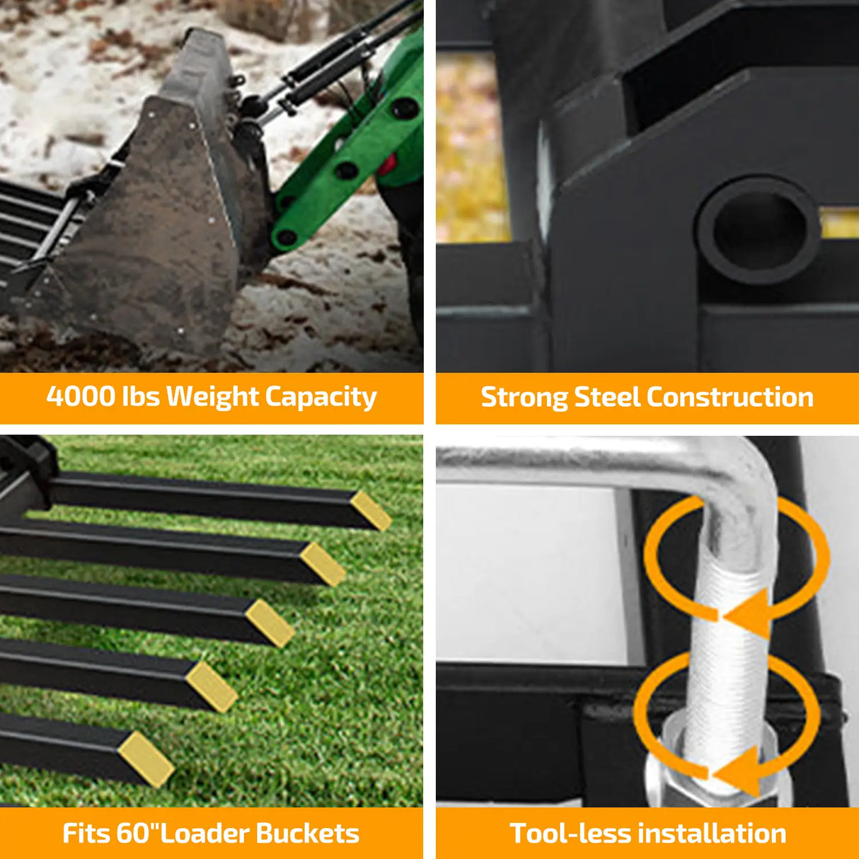 4000lbs Heavy Clamp on Debris Forks & Trash Forks｜LANDTOP Bucket Forks ...